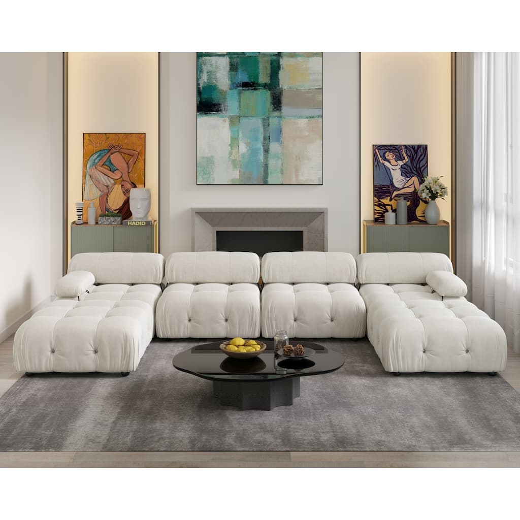 130" U-Shaped Sectional Sofa, Minimalist Chenille Modular 6-Seat Couch Sectionals with ...